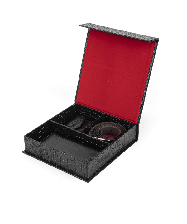 ست هدیه چرم طبیعی مردانه شیفر Shifer مدل 8315A|رنگ مشکی کروکو-بانی مد