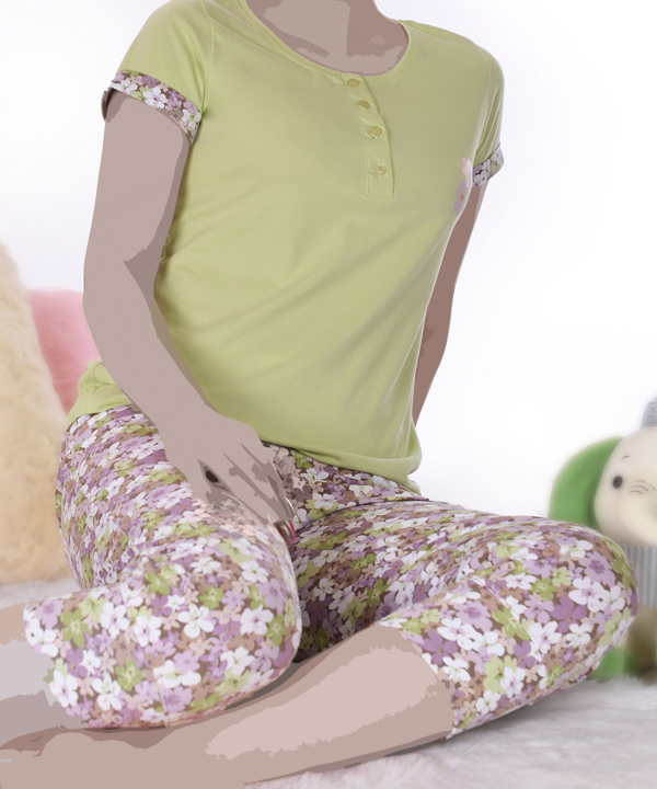 ست تیشرت و شلوار برمودا زنانه ناربن Narbon طرح سه گل گلاریسرنگ سبز
