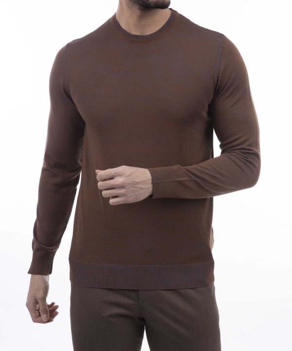 پلیور یقه گرد مردانه کافه شرت Cafe Shirt کد 45022|رنگ قهوه ای-بانی مد