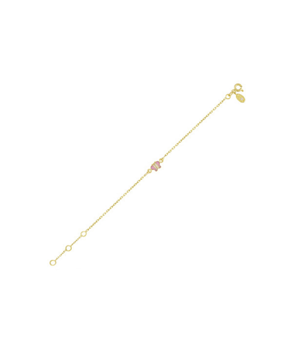 دستبند پروانه با میناکاری صورتی کودک درریس Doris کد P1501|رنگ طلایی-بانی مد