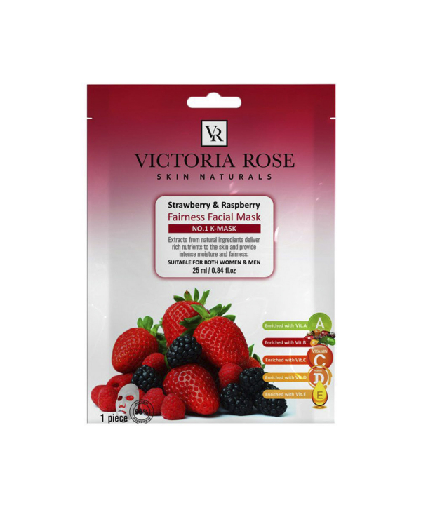 ماسک صورت ورقه‌ای ویکتوریا رز Victoria Rose حاوی عصاره توت فرنگی و شاه ...