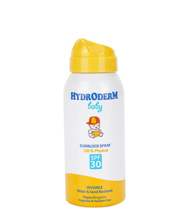اسپری ضد آفتاب کودکان SPF30 هیدرودرم Hydroderm حجم 100 میلی‌لیتر|رنگ سفید زرد-بانی مد