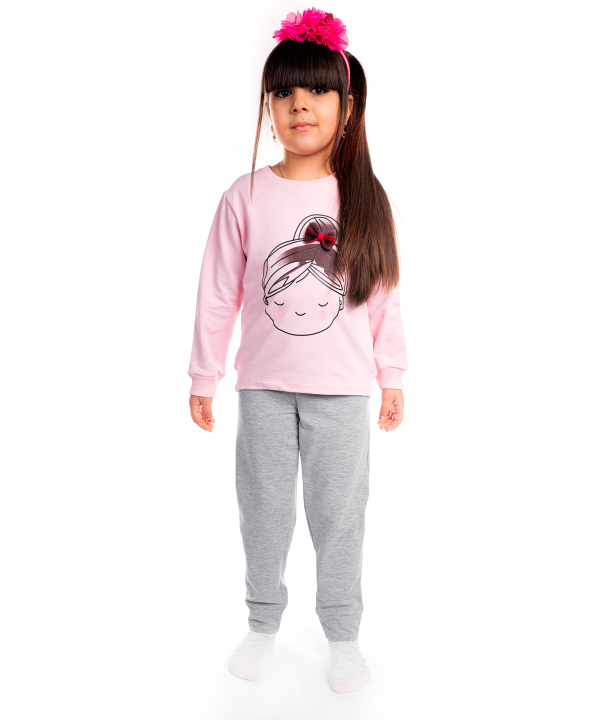 ست سویشرت و شلوار دخترانه مادر Madar مدل کیوتی|رنگ صورتی طوسی-بانی مد